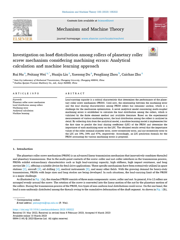 Investigation On Load Distribution Among Rollers of Planetar 2023 ...
