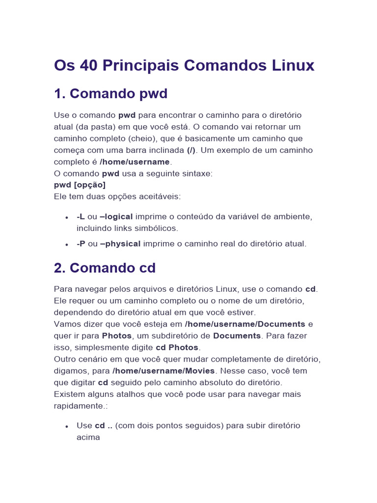 Os 40 Principais Comandos Linux | PDF | Shell (informática) | Arquivo ...
