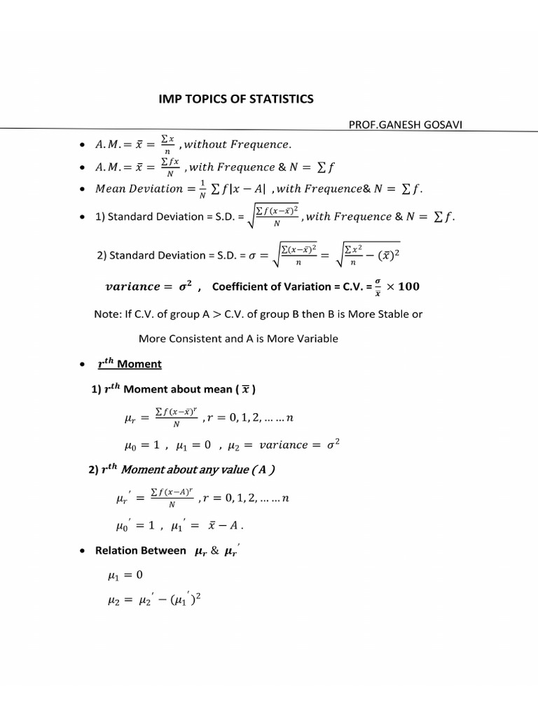 Statistics Formula For Robotics and Mechanical | PDF