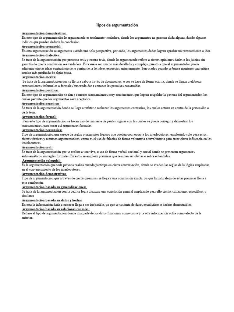 Tipos de Argumentación | PDF | Teoría de la argumentación ...