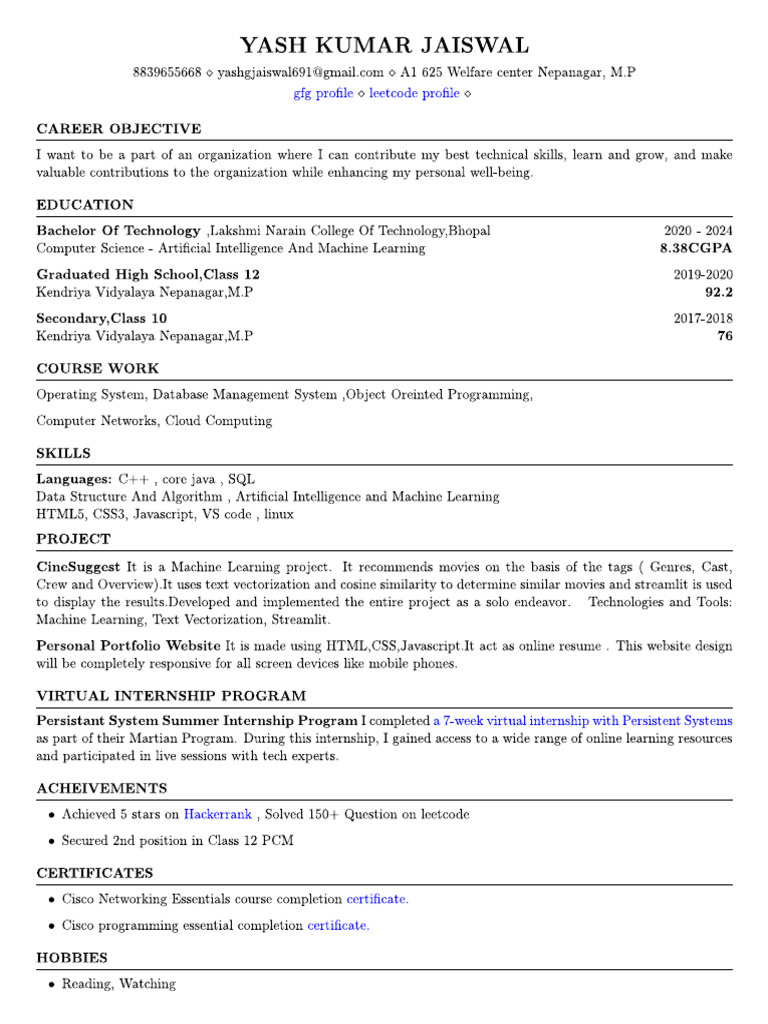 Tcs Resume | PDF