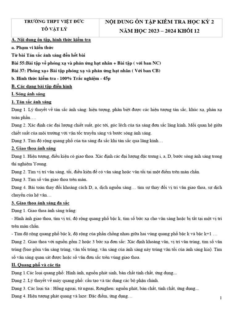 12 Đề Cương HK2 | PDF