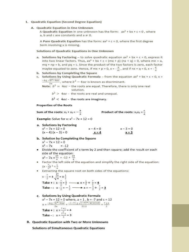 MFE Quadratic Formula | PDF | Quadratic Equation | Equations
