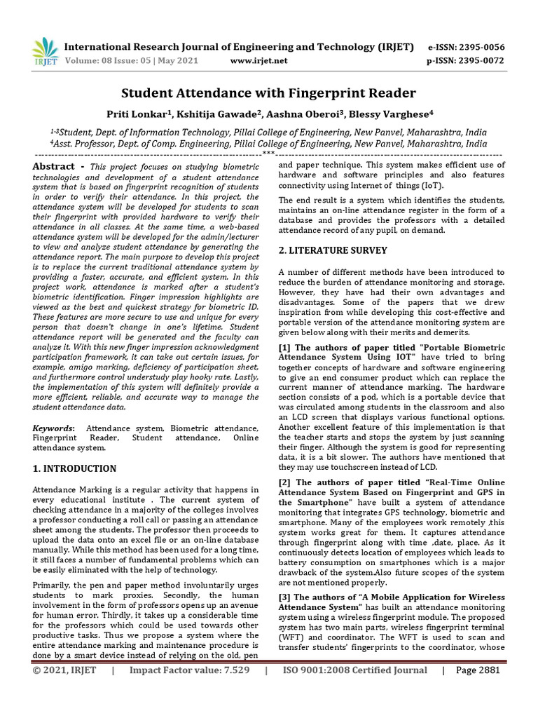 Fingerprint-Based Student Attendance System | PDF | Fingerprint ...