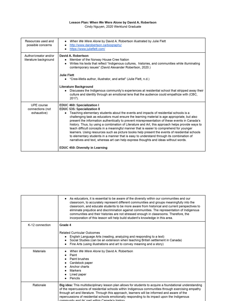 Lesson Plan for "When We Were Alone" | PDF | Lesson Plan | Empathy
