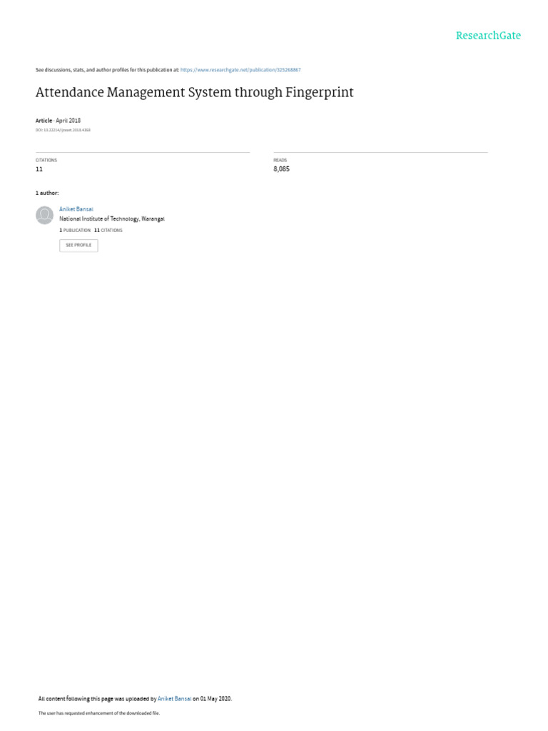 Attendance Management System Through Fingerprint1 | PDF | Fingerprint ...