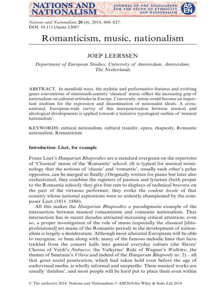 Nations and Nationalism - 2014 - Leerssen - Romanticism Music ...