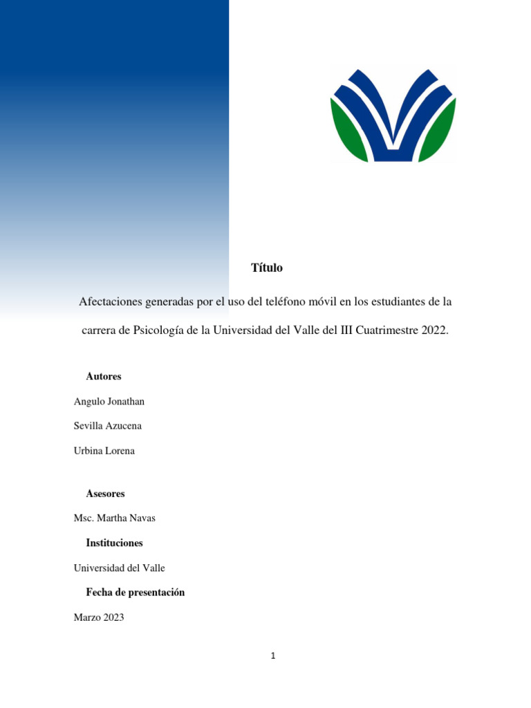Afectaciones Generadas Por Uso de Telefonos A Estudiantes | PDF ...