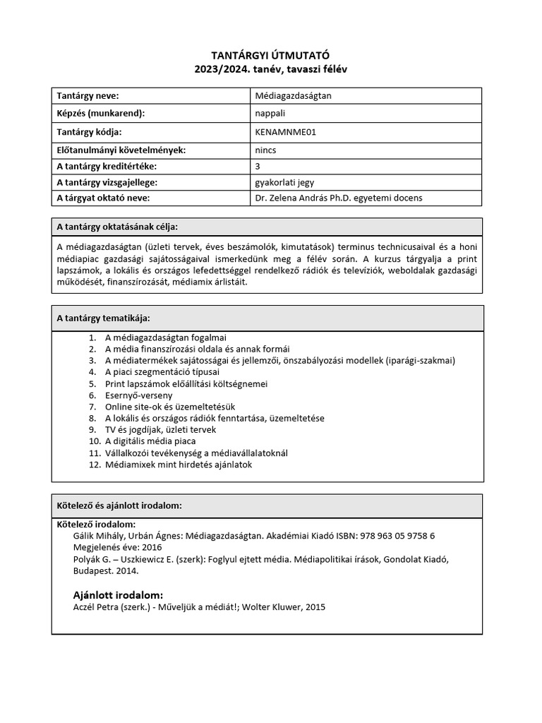 TEMATIKA Médiagazdtan NAPPALI | PDF