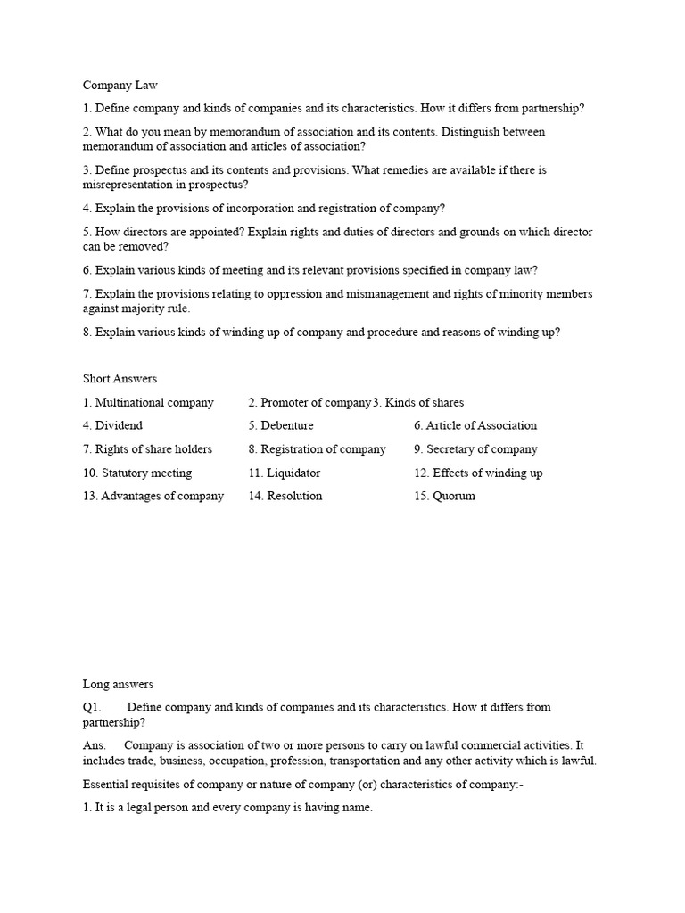 Company Law Notes Pdf Liquidation Dividend