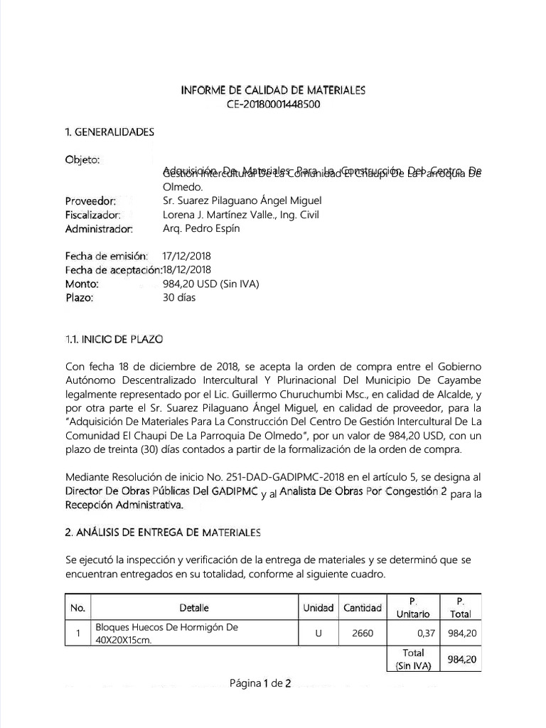 PDF Informe Calidad Materiales Compress | PDF