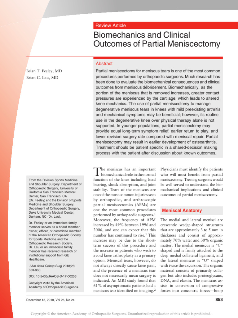 Biomechanics and Clinical Outcomes of Partial.1 | PDF | Knee | Limbs ...