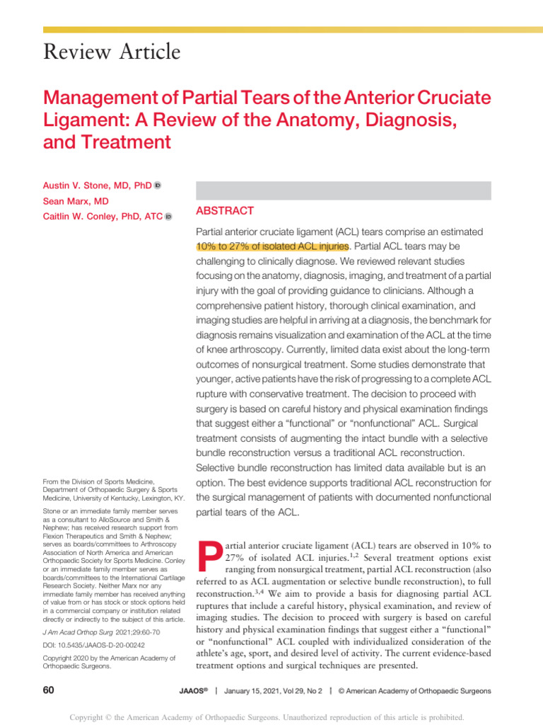 Management of Partial Tears of The Anterior.2 | PDF | Knee | Joints
