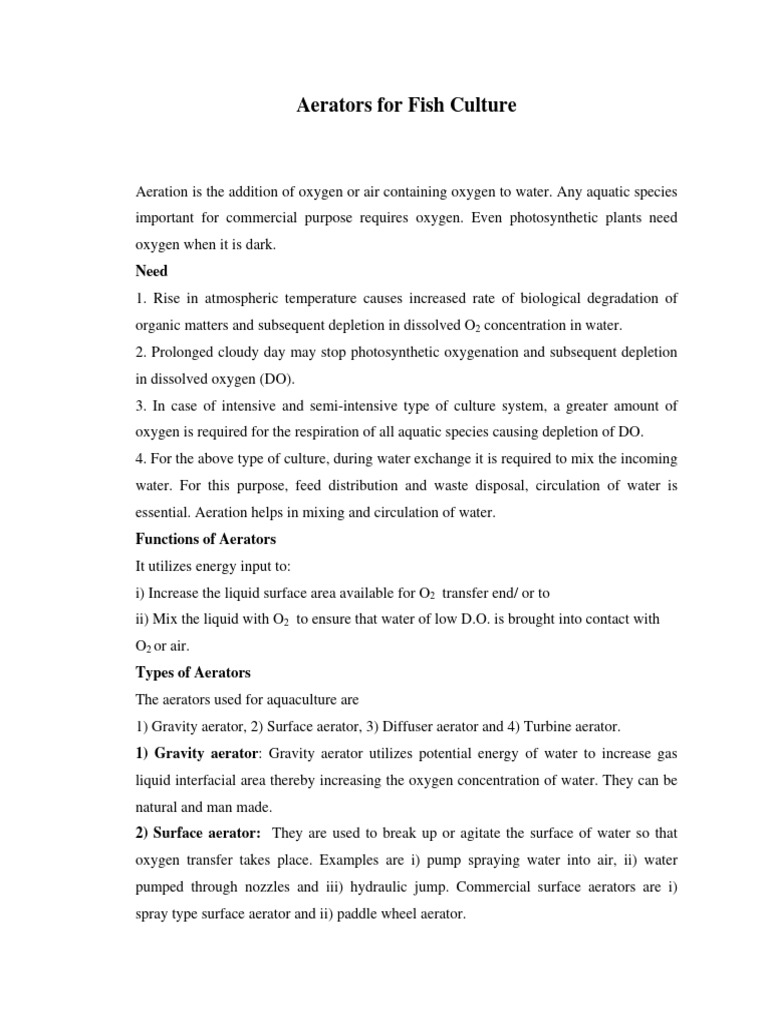 Aerators in Aquaculture Systems | PDF | Water | Atmosphere Of Earth