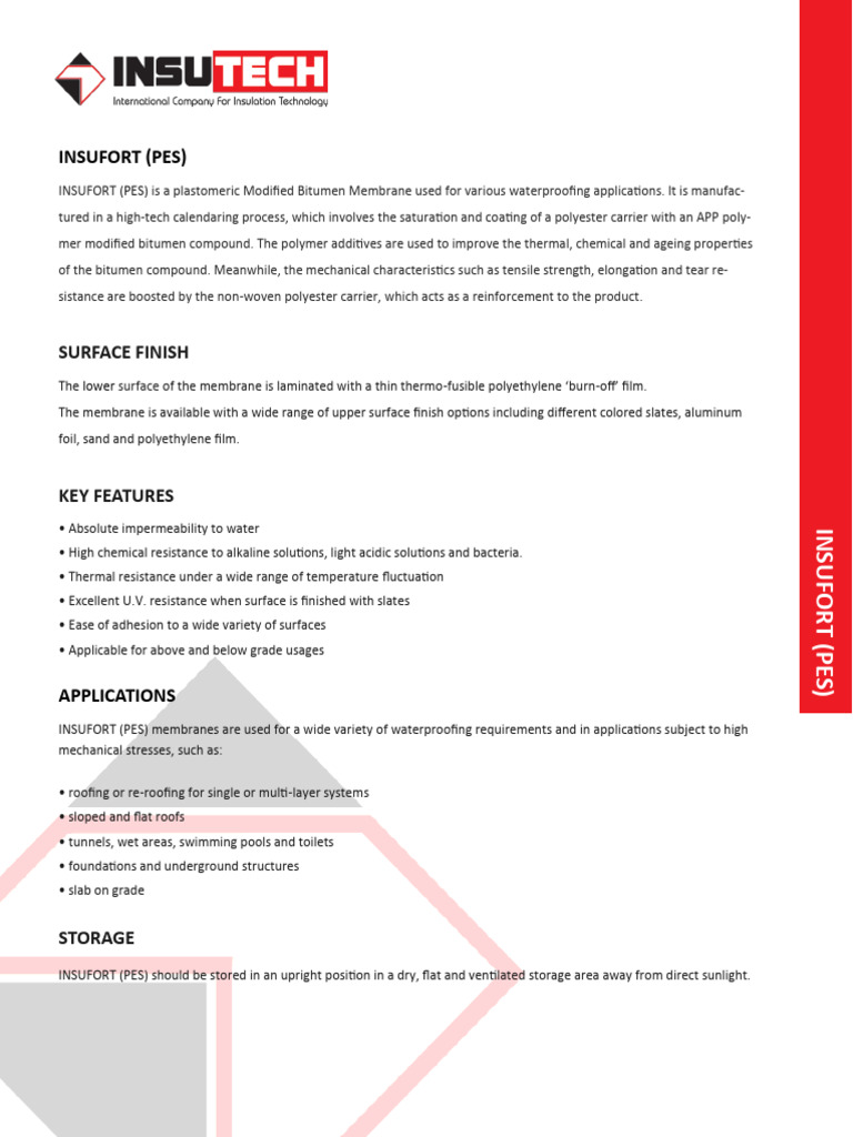 INSUFORT (PES) Waterproof Membrane | PDF | Materials | Building Engineering