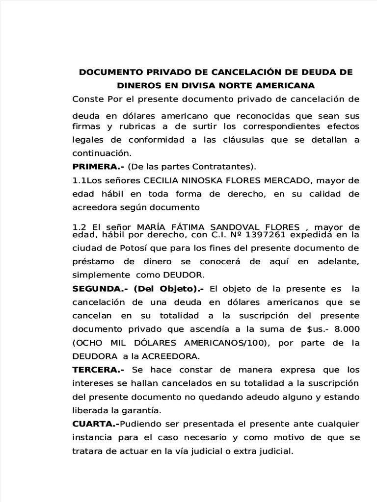 Cancelación de Deuda en Dólares | PDF | Responsabilidad (contabilidad ...