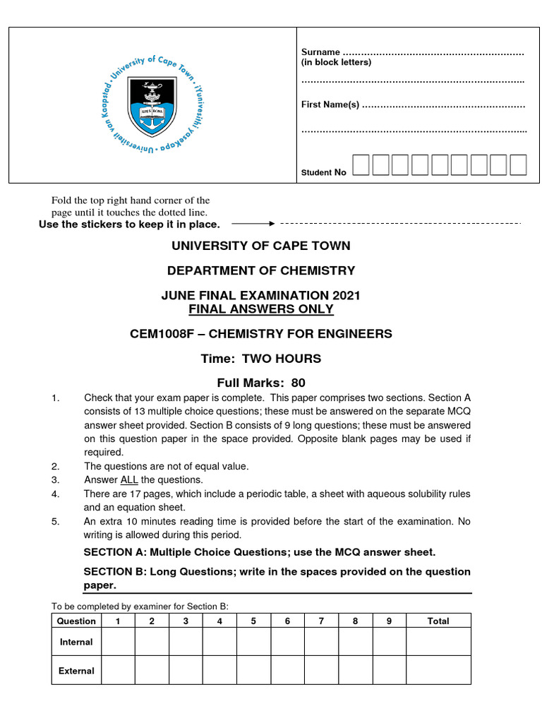 UCT Chemistry Exam June 2021 Guide | PDF | Ammonium | Solubility