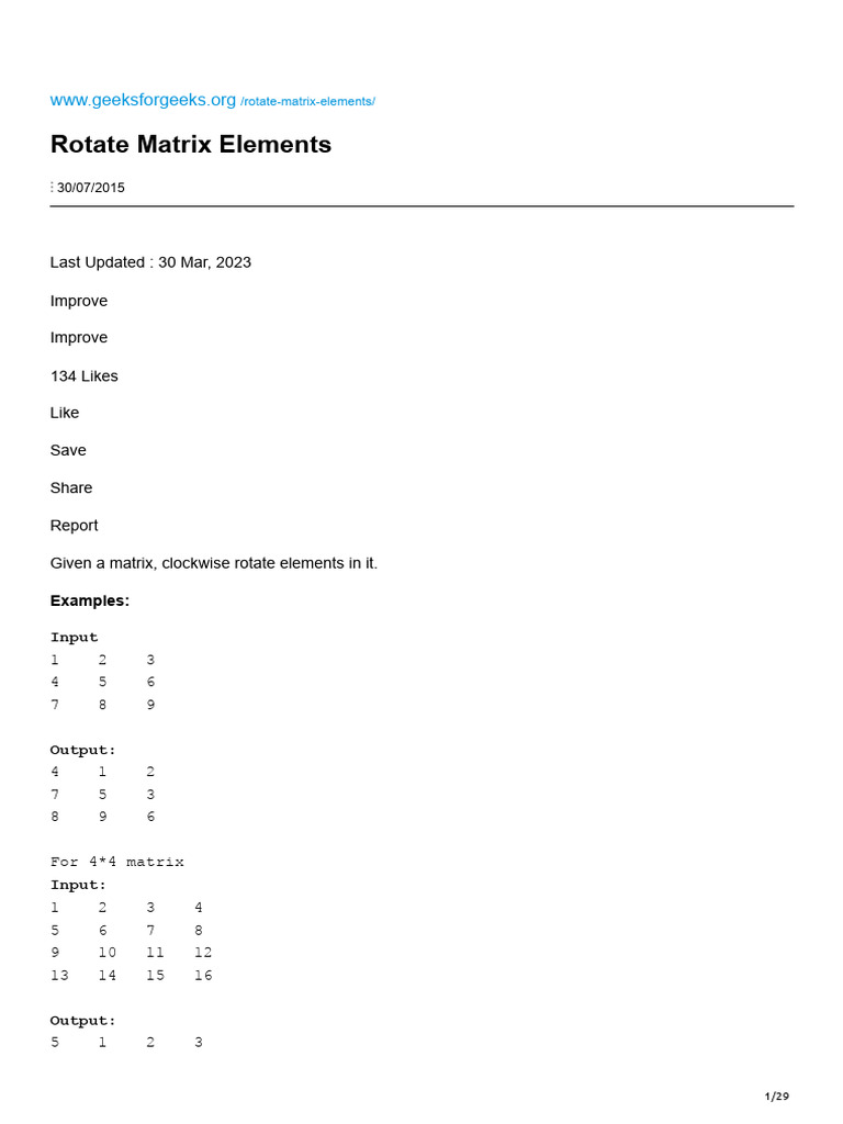 Rotate_Matrix | PDF | Matrix (Mathematics) | C++ Rotate_Matrix | PDF | Matrix (Mathematics) | C++