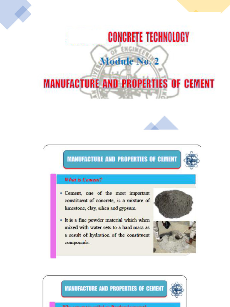 Lecture 2 (manufecturign of cement) | PDF
