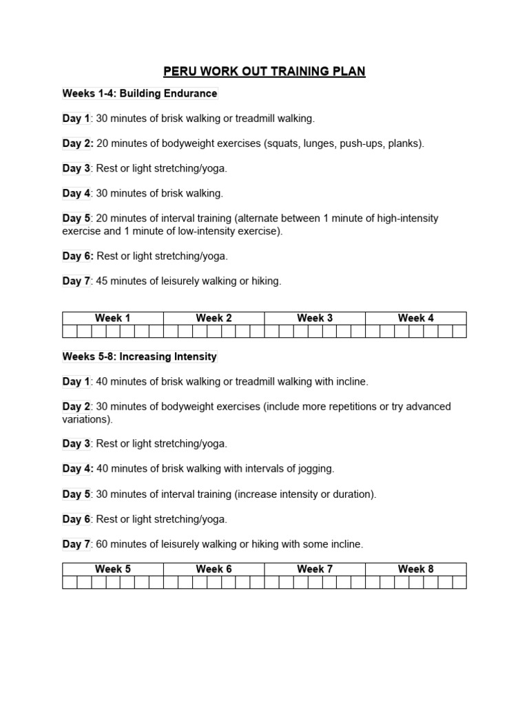 Peru Work Out Training Plan | PDF