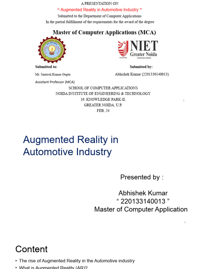 Augmented Reality in Automotive Industry PPT | PDF | Augmented Reality | Computing