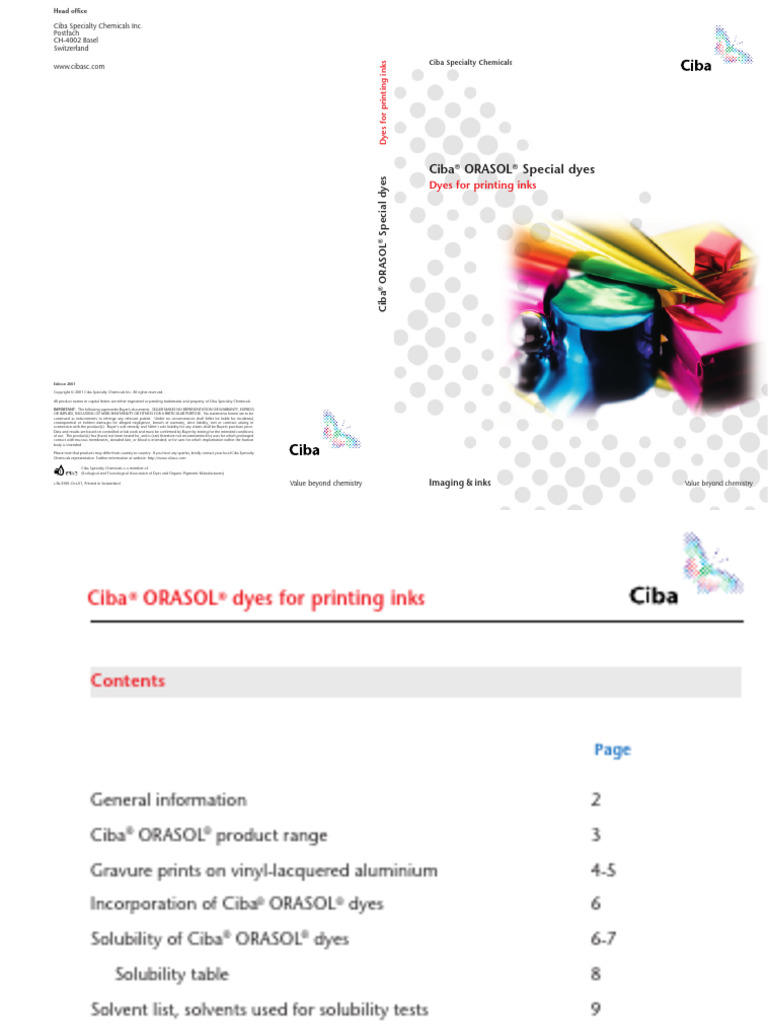 Ciba Orasol Brochure | PDF | Solubility | Solvent
