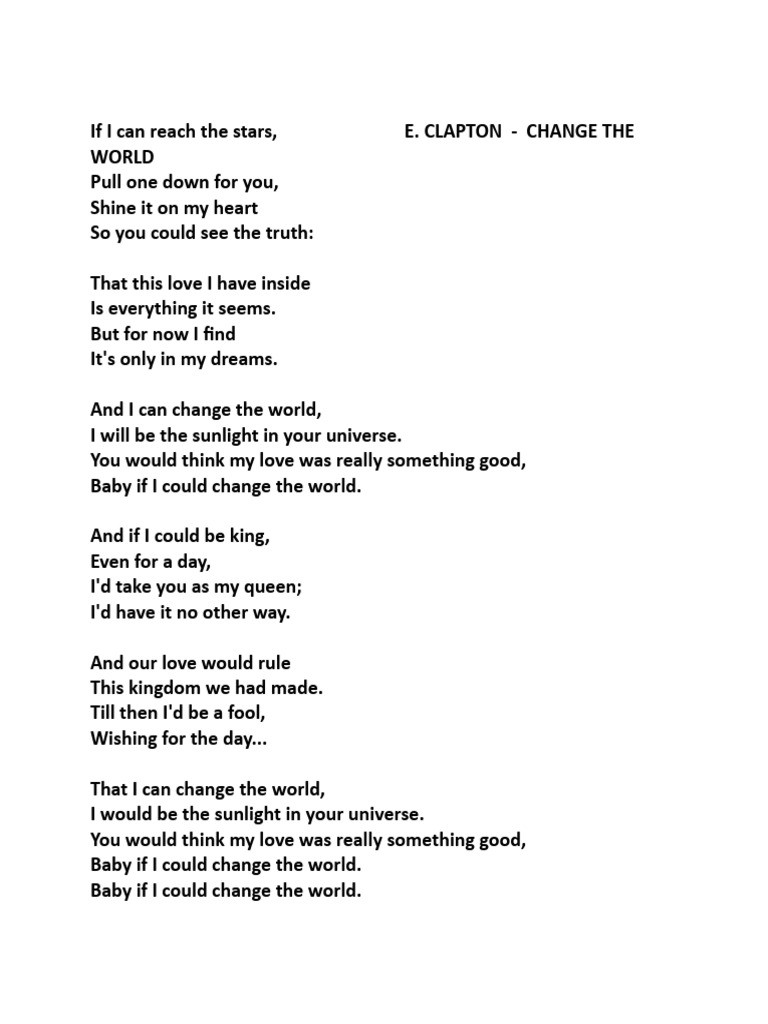 Change the World Lyrics Analysis | PDF