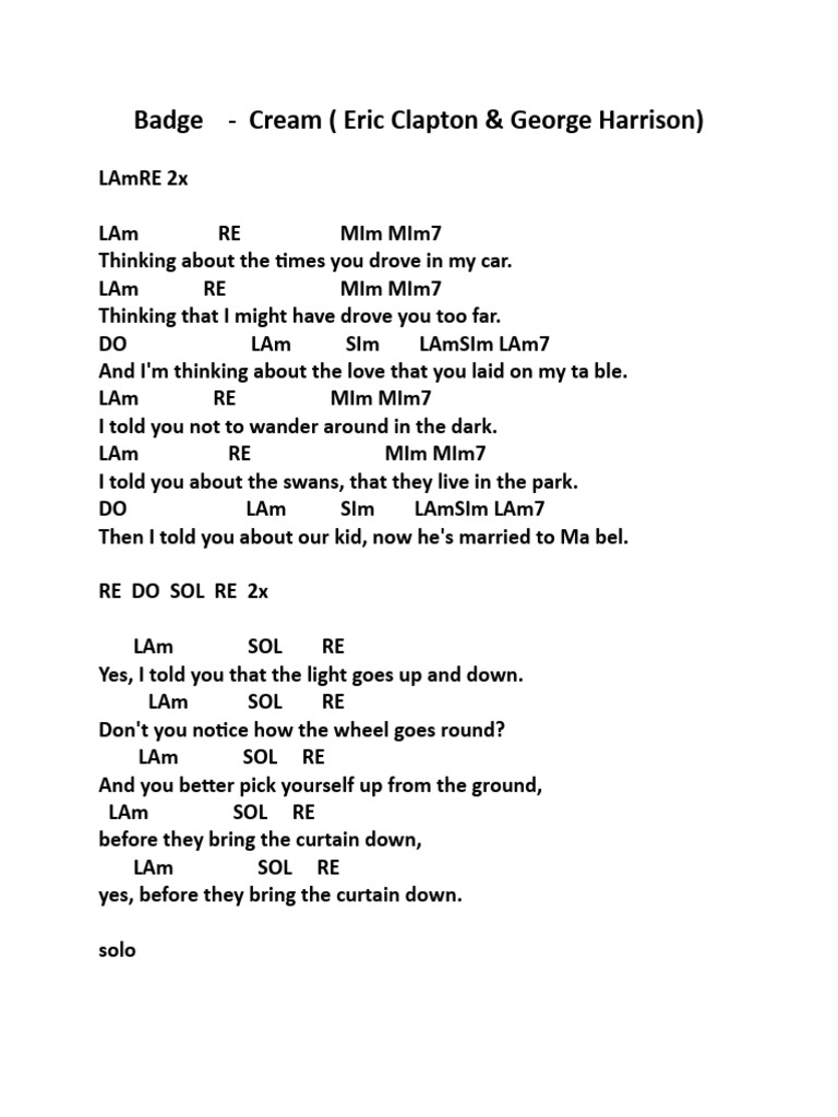 "Badge" Lyrics & Chords Guide | PDF
