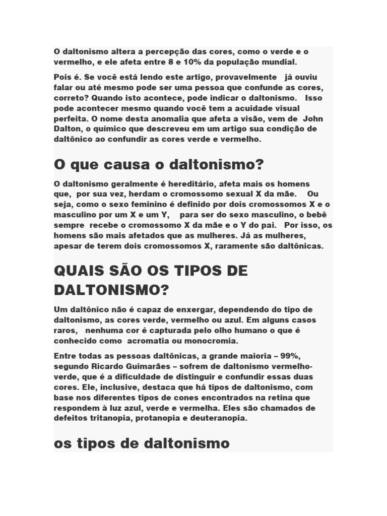Causas e Tipos de Daltonismo | PDF | Cor | Sentidos