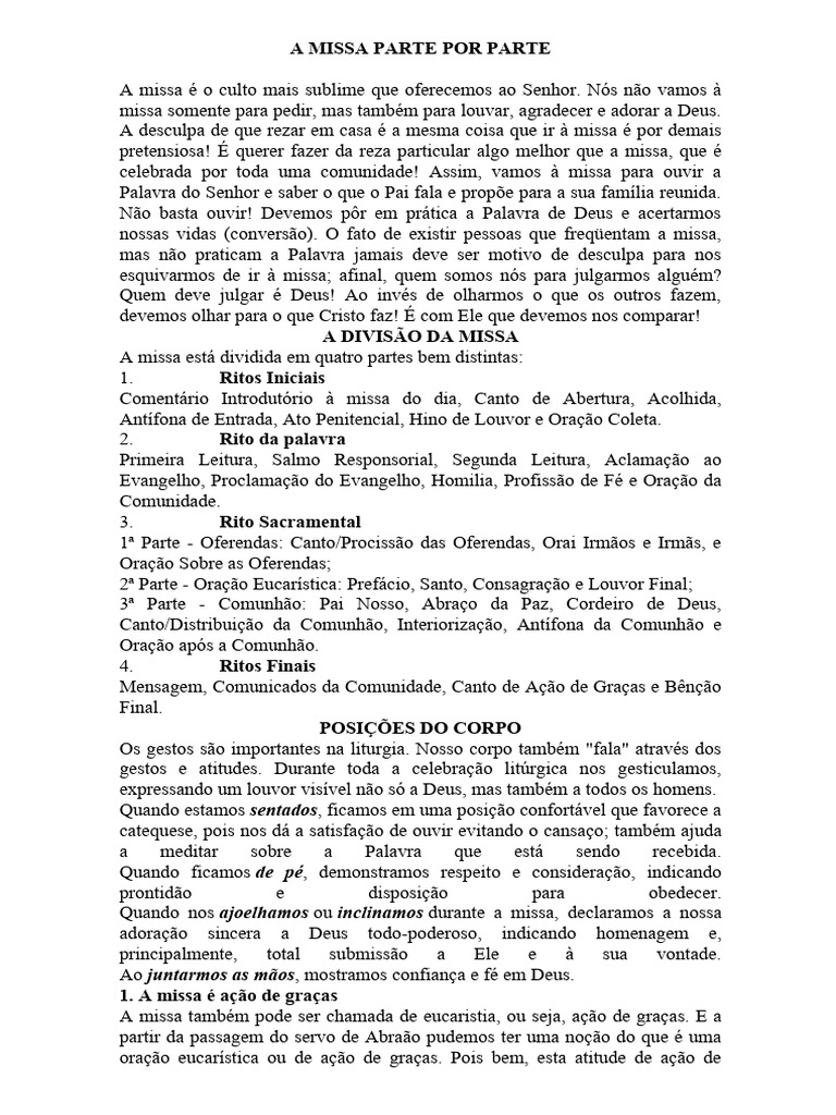 A Missa Parte Por Parte | PDF | Eucaristia | Oração