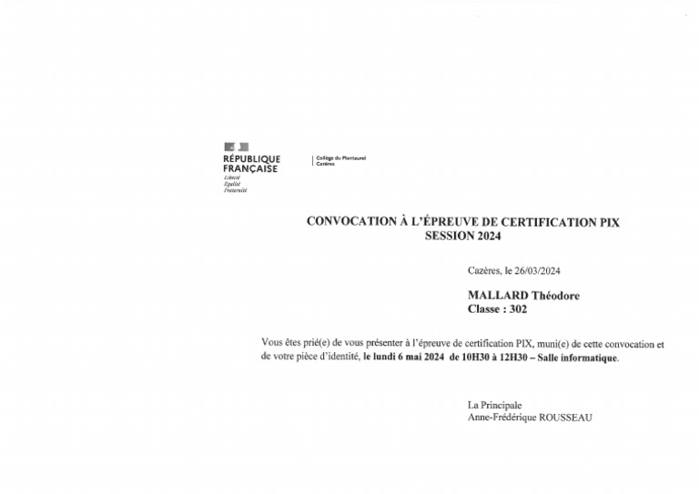 Convocation Pix 2024 Mallard Théodore | PDF