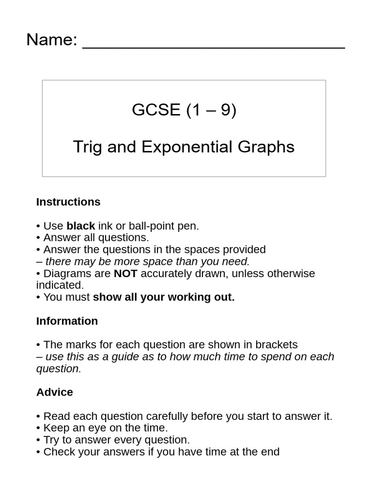 GCSE Trig & Exponential Graphs | PDF | Trigonometric Functions | Equations