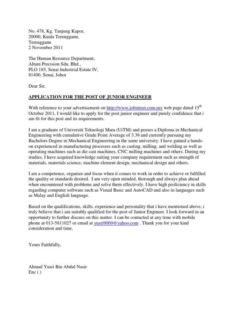 Cover Letter Yusri | PDF