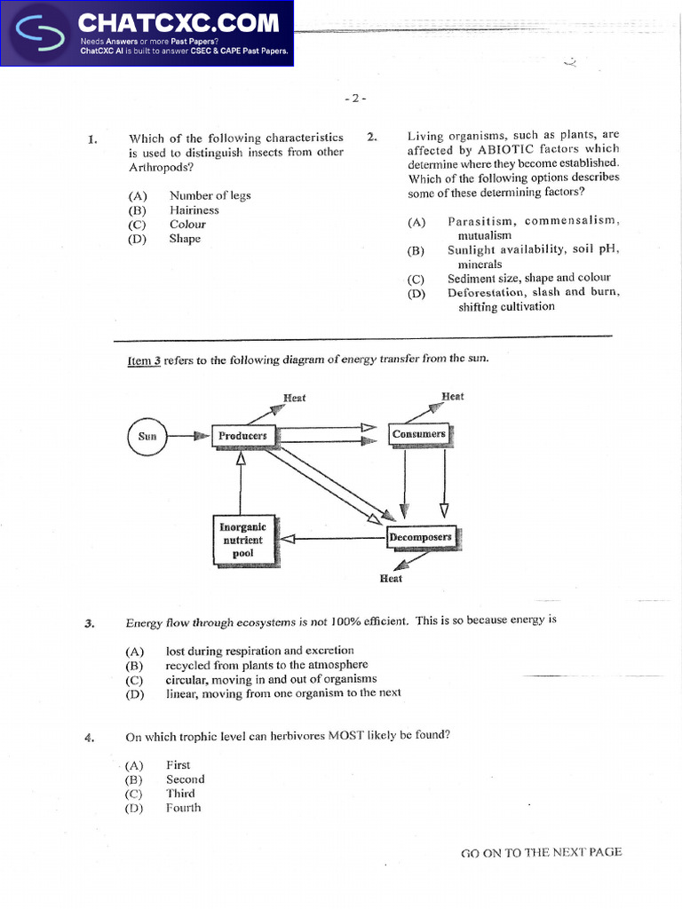 CSEC Biology P2 2020 | PDF