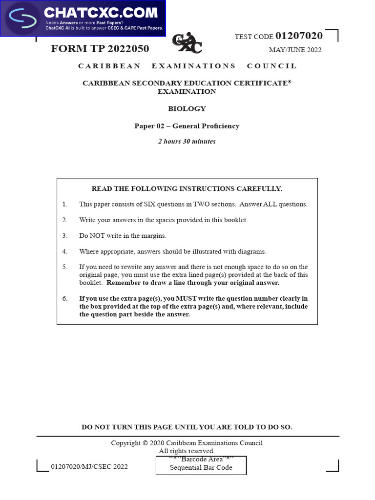 CSEC_Biology_P2_2022 | PDF | Nutrition | Diet & Nutrition