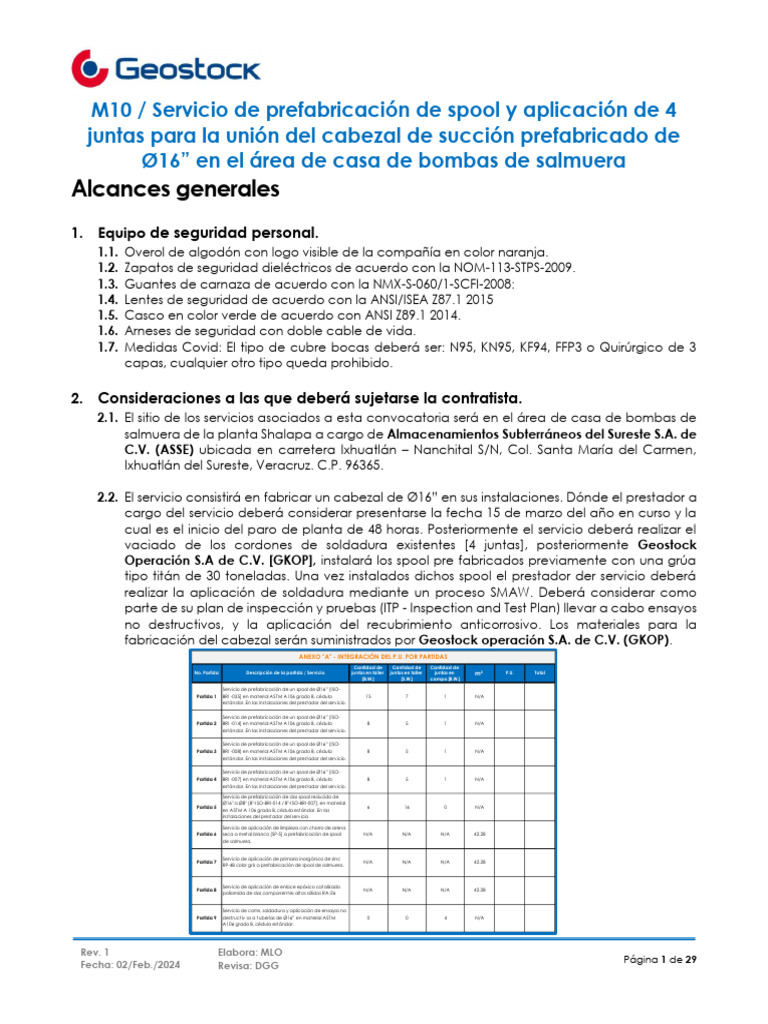 M10 - Servicio de Prefabricaciones de Spool y Aplicación de 4 Juntas de ...