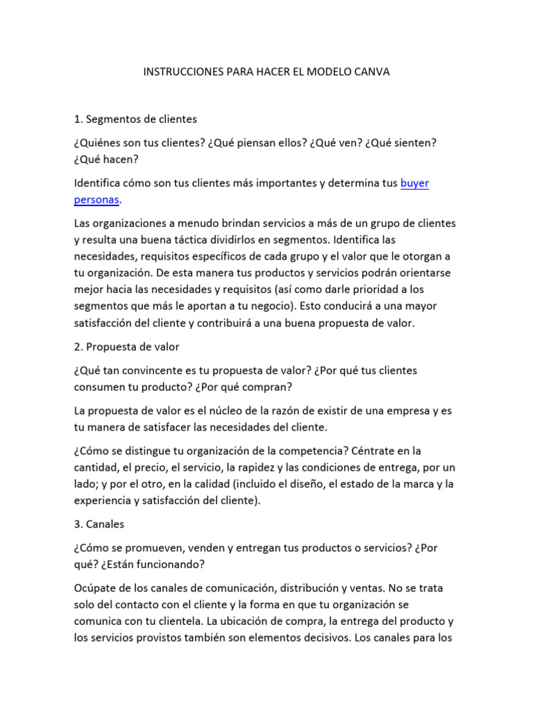 Instructivo Modelo Canvas | PDF | Cliente | Business