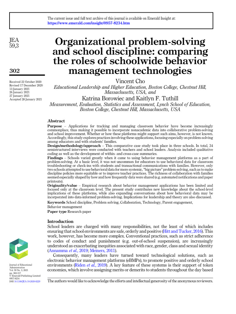 Organizational Problem-Solving and School Discipline Comparing The ... Organizational Problem-Solving and School Discipline Comparing The ...