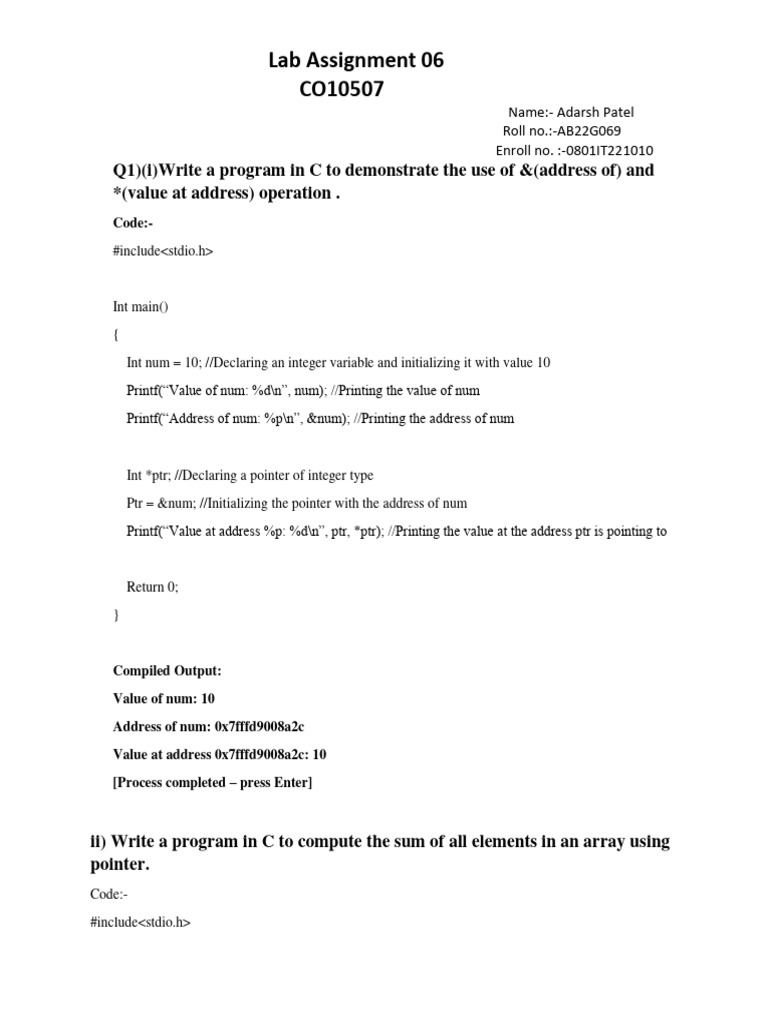 Lab Assignment 06 Pdf Pointer Computer Programming Computer Programming 2471