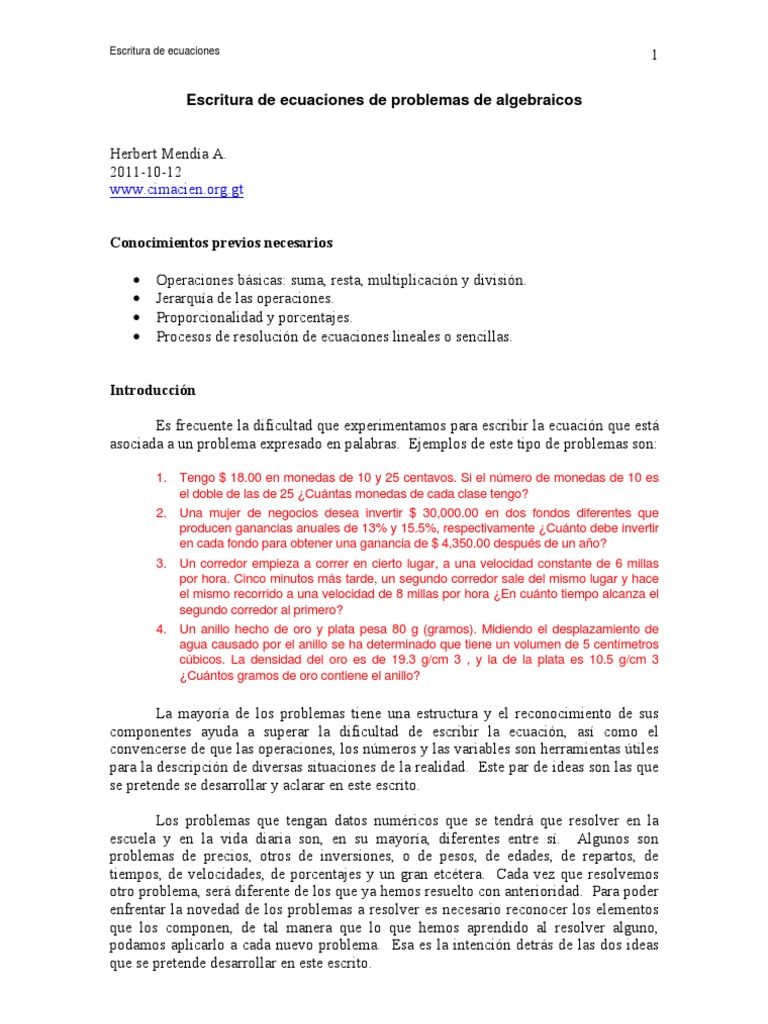 Escritura de Ecuaciones Algebraicas | PDF | Ecuaciones | Argumento