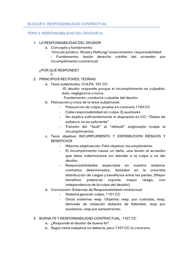 BLOQUE II. Tema 3. Responsabilidad Deudordocx | PDF | Pagos | Daños y perjuicios