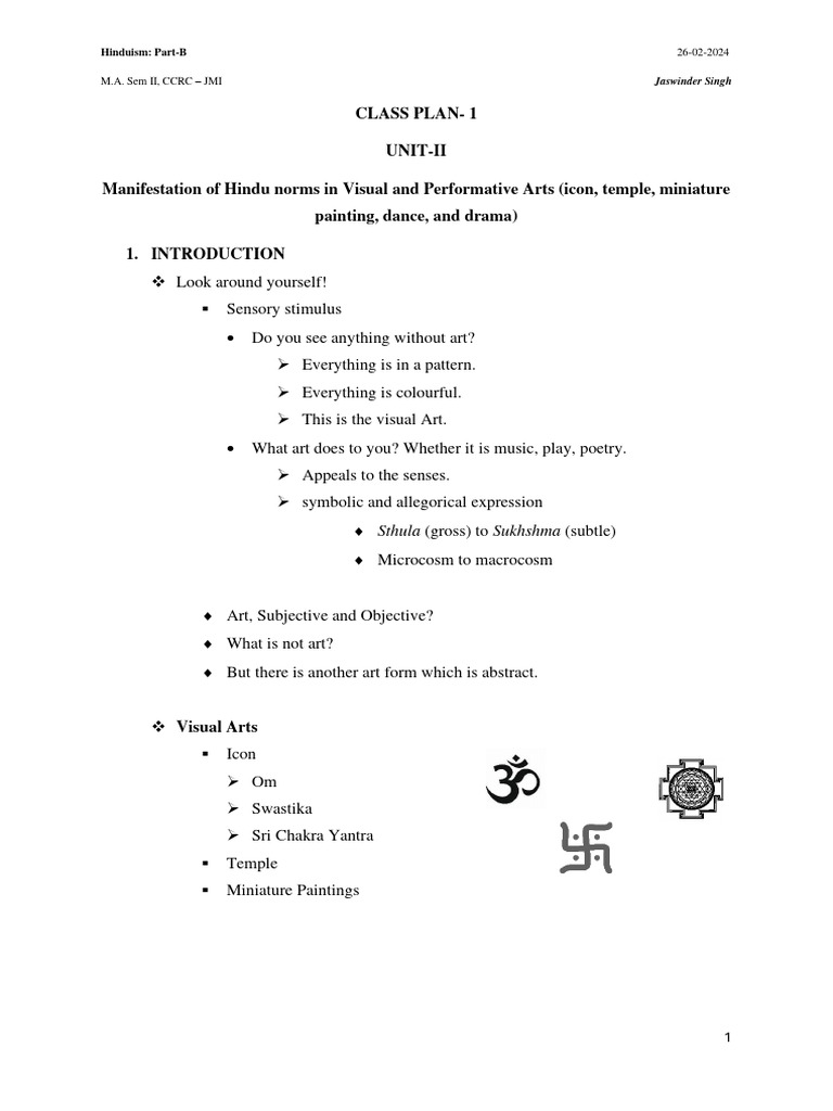 Class Plan - 1 | PDF | The Arts