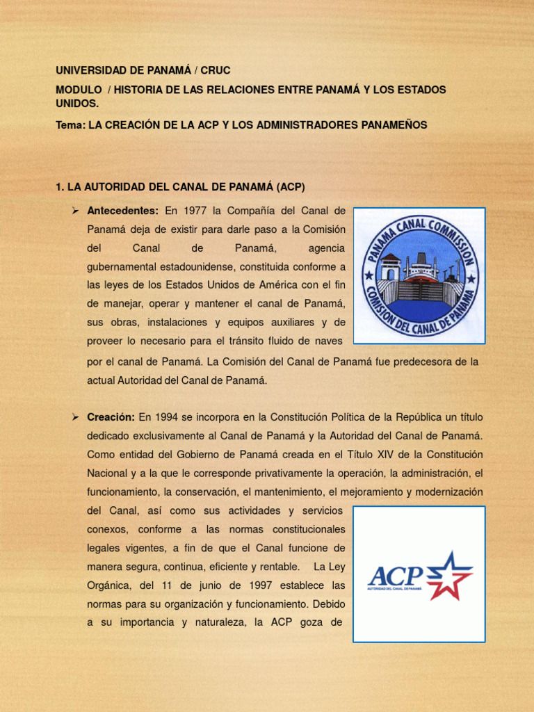 Creación y Administración de la ACP | PDF | canal de Panama