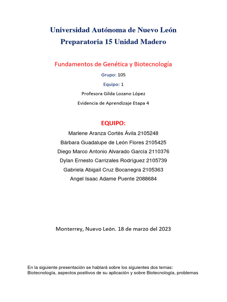 Equipo1 EV4 FGYB | PDF | Biotecnología | Agricultura