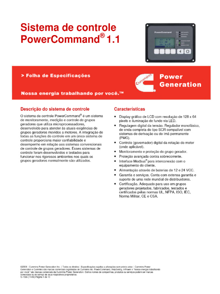 Sistema de Controle PowerCommand 1.1 - Manualzz | PDF