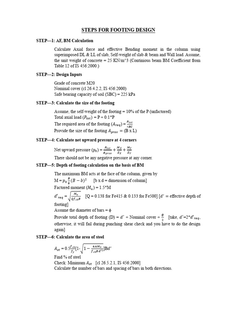 Footing Design Steps | PDF | Beam (Structure) | Continuum Mechanics