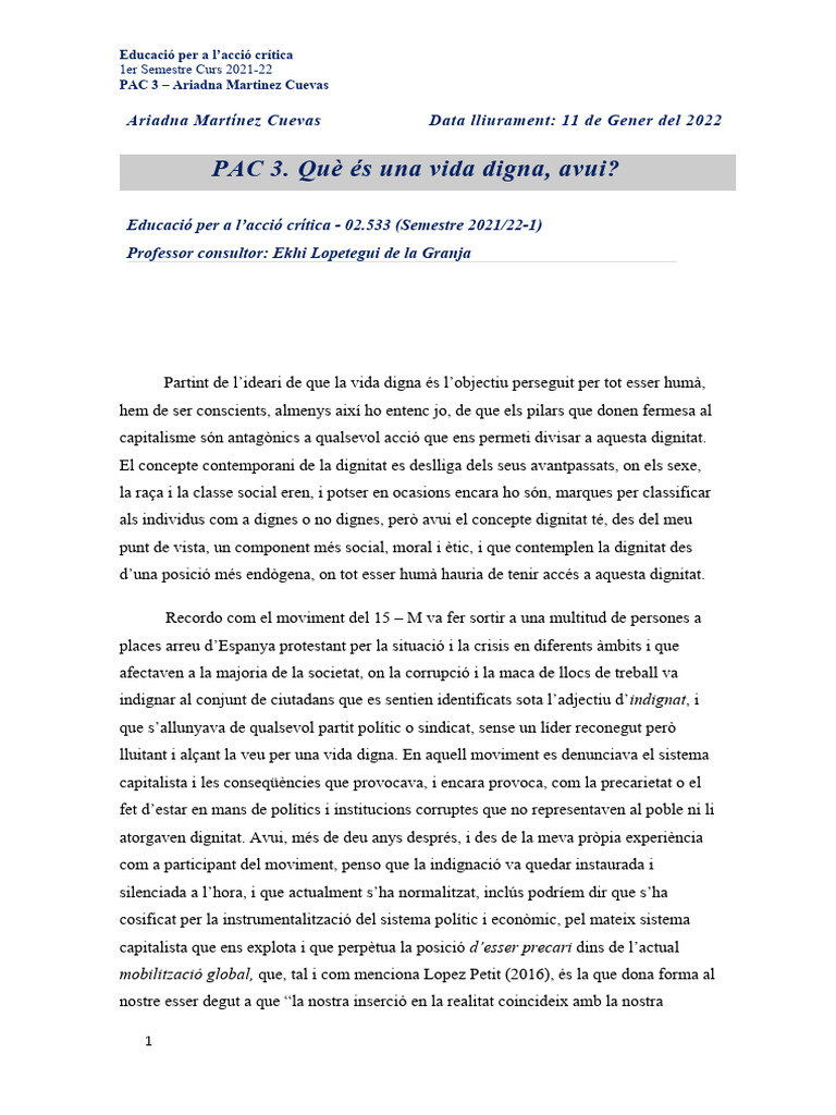 Educación para La Acción Crítica PAC3 | PDF