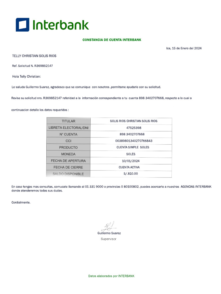Constancia de Cuenta Interbank 2024 | PDF