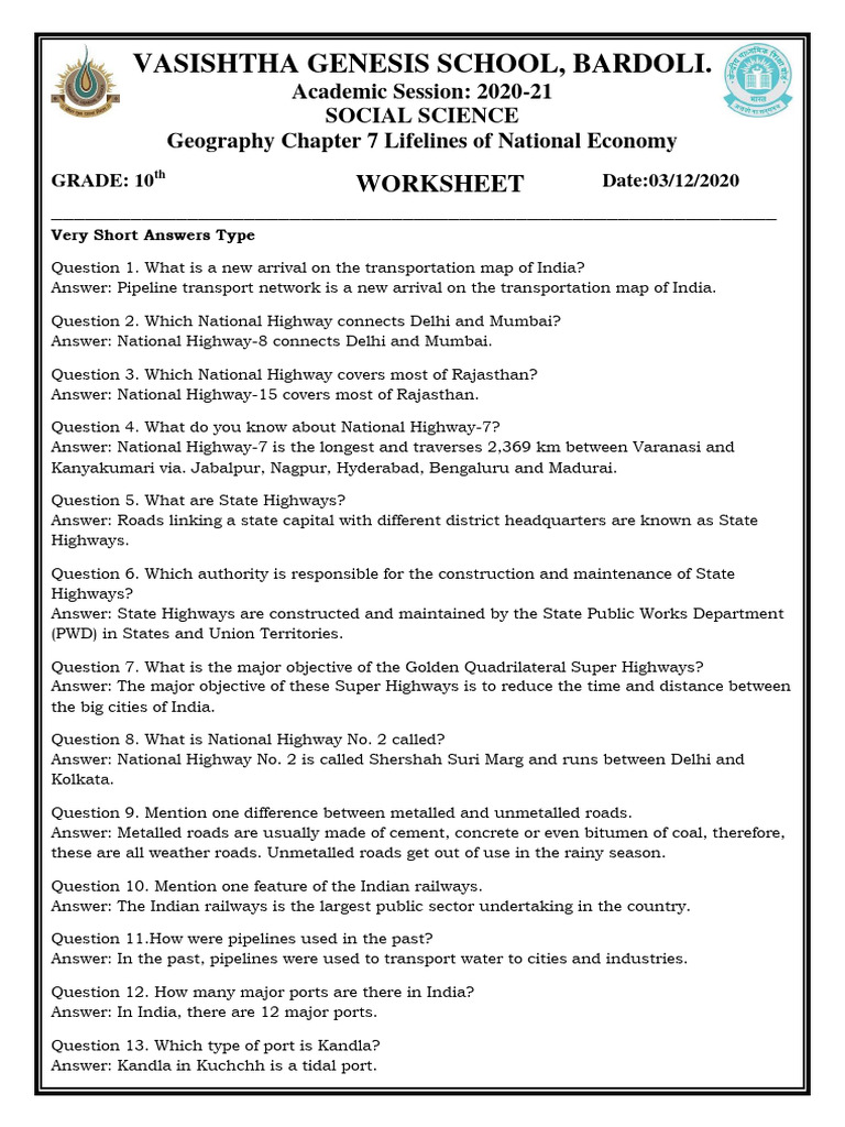 10 GEO CH-7 Worksheet | PDF | Rail Transport | Transport