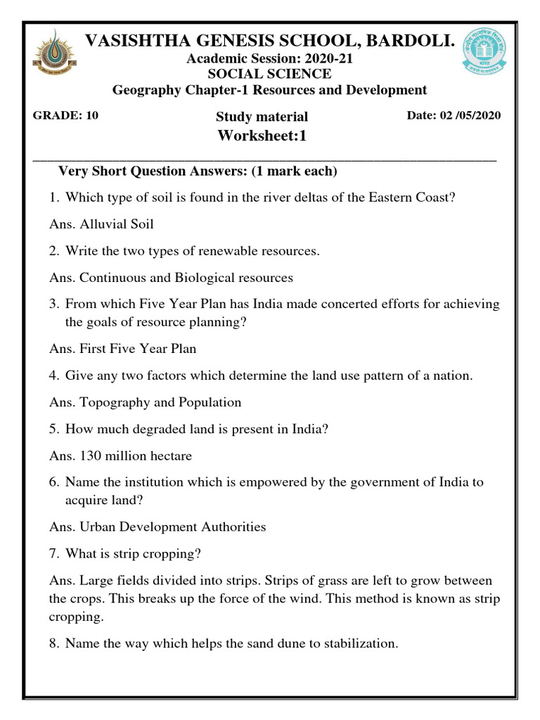 Grade 10 Geography Worksheet | PDF | Soil | Resource